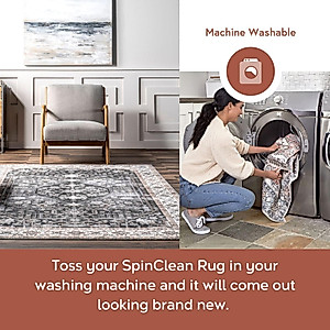 nuLOOM 2' x 12' SpinClean Machine Washable Stain-Resistant Area Rug with Non Slip Backing, Low Profile for Living Room, Bedroom, and Dining Room, Devin Light Brown