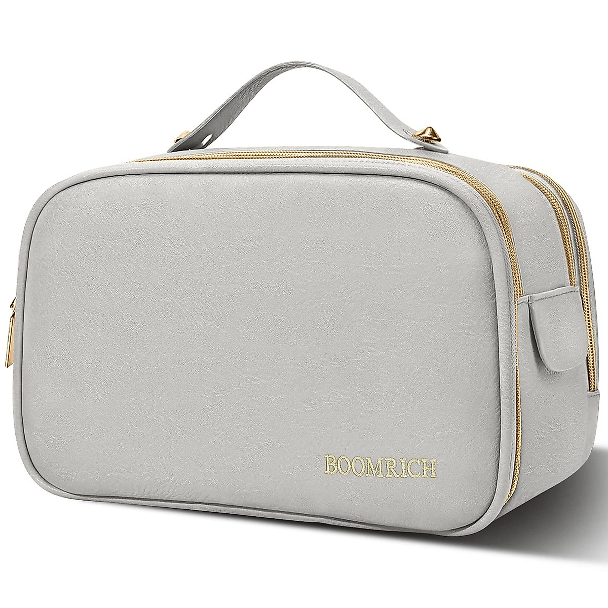 BOOMRICH Large Travel Makeup Bag, Cosmetic Bag, Toiletry Bag for Women, Water-Resistant Leather Toiletry Organizer, Dopp Kit for Toiletries Accessories, Blue Grey