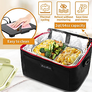 Aotto Portable Oven, 12V, 24V, 110V Food Warmer, Portable Mini Personal Microwave Heated Lunch Box Warmer for Cooking and Reheating Food in Car, Truck, Travel, Camping, Work, Home, Black-Red