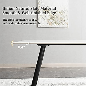 HIPIHOM Modern Kitchen Dining Slate Table for 6 Seat,Rectangular Dining White Sintered Stone Table for Home,Kitchen,Living Room,Dining Room,1 Table