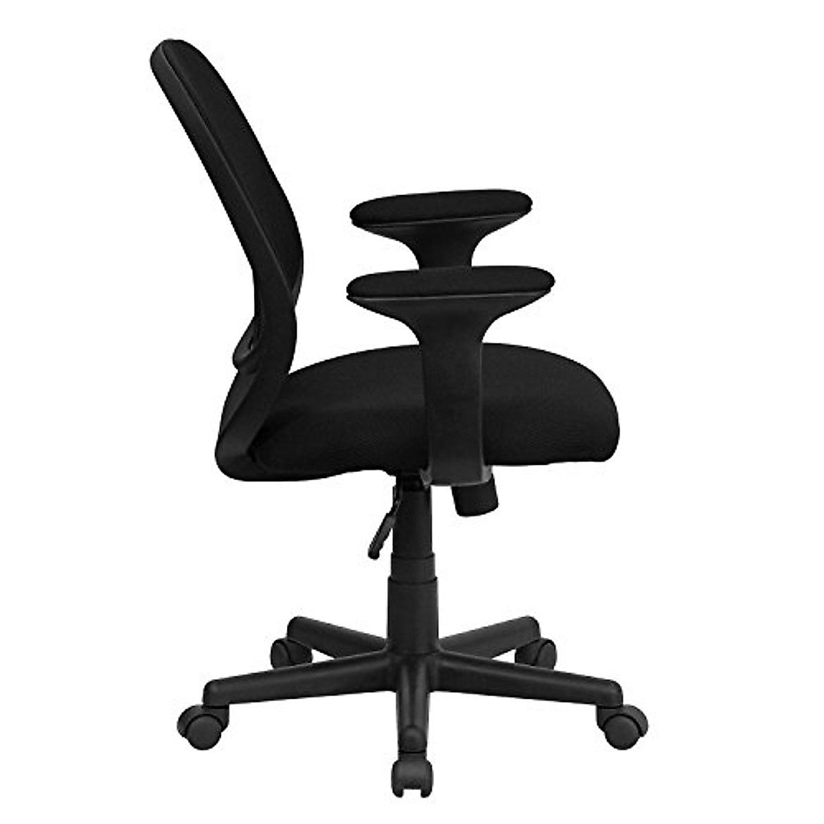 Flash Furniture Y-GO Office Chair Mid-Back Black Mesh Swivel Task Office Chair with Arms