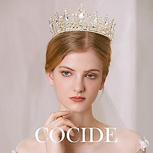 COCIDE Queen Crown for Women Crystal Tiara and Crown for Girl Rhinestones Hair Accessories for Wedding Bride Birthday Party Prom Bridal Bridesmaid (Gold)