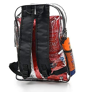 Vinyl Security Clear Bag Stadium Approved Backpack Bookbag with Black Trim Adjustable Straps & Mesh Side