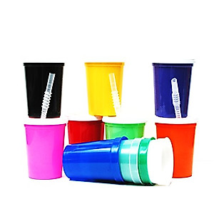 Talisman, Small Plastic Drinking Glasses, Lids and Straws, 12 Ounce, 12 Pack, Mix Colors