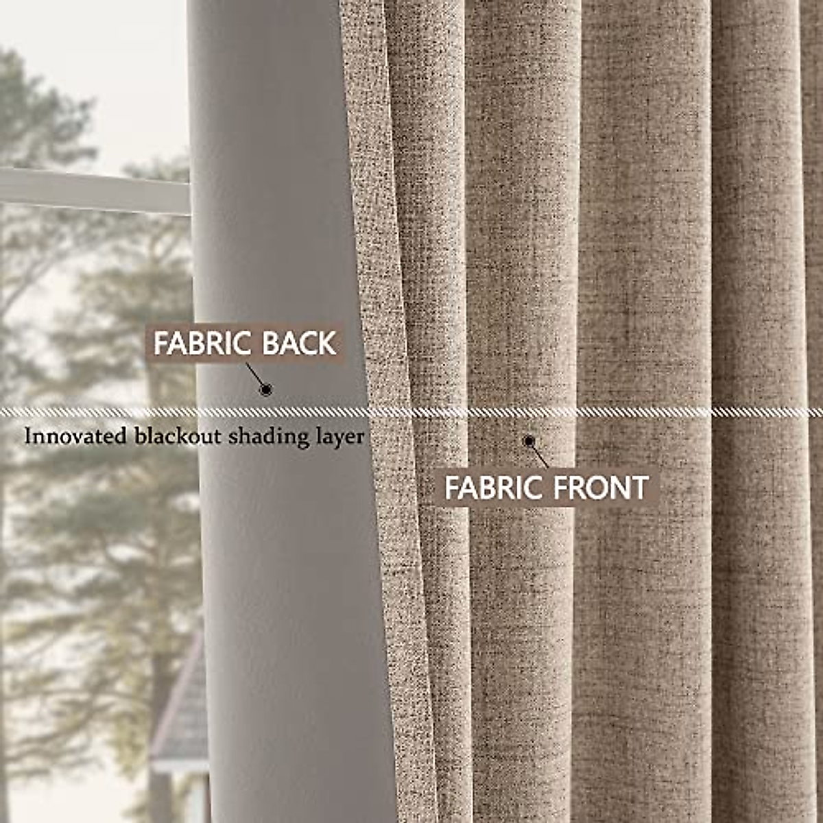 Novecozy 100% Blackout Curtains 84 Inches Length Long,Linen Thermal Insulated Curtains & Drapes for Bedroom/Living Room,Rod Pocket/Back Tab/Hook Belt/Ring Clips (2 Panels,W50 x L84 Inch,Natural)
