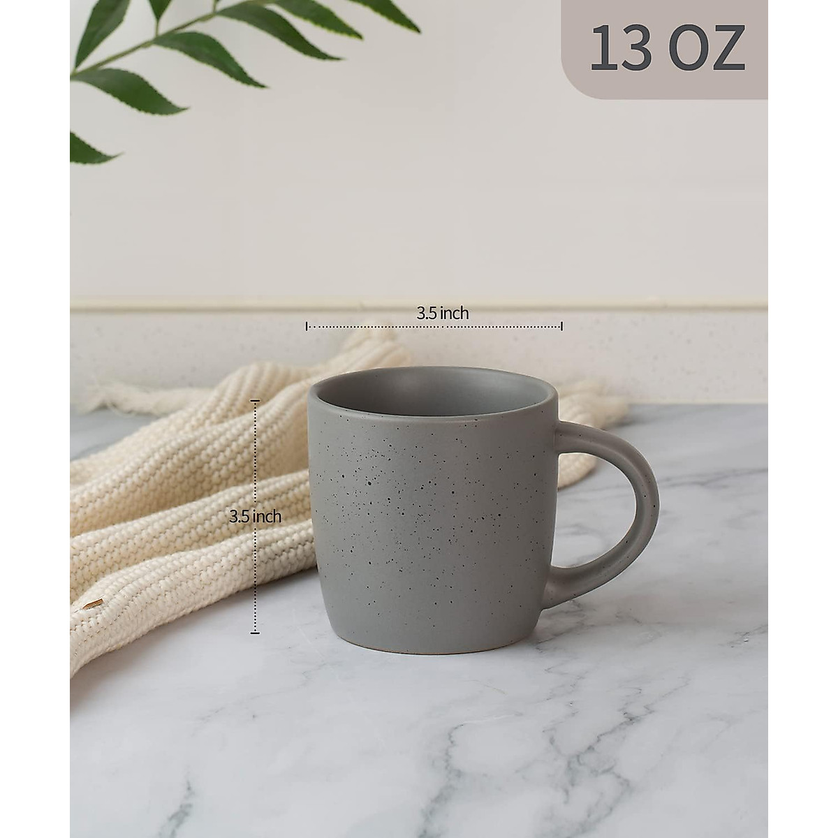 famiware Speckled Coffee Mugs Set of 4, 13oz Large Stoneware Coffee Mugs, Modern Coffee Mugs Set with handle for Tea, Latte, Cappuccino, Milk, Cocoa, Dark Grey………