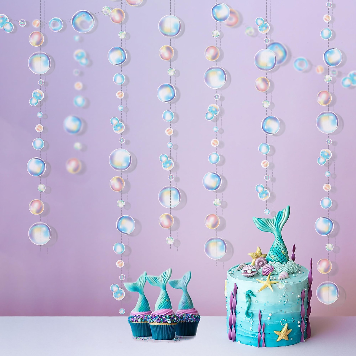 TISTON Under The Sea Bubble Garland, 4 Strings Bubble Decor for Little Mermaid Party Decorations, Hanging Bubbles for Ocean Theme Decor Underwater Backdrop Kids Birthday Supplies