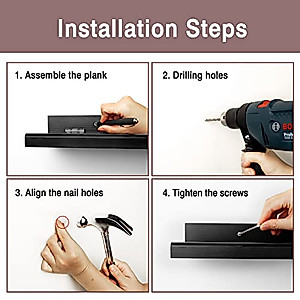 Annecy Floating Shelves Wall Mounted Set of 3, 36 Inch Black Rustic Wood Shelves for Wall, Wall Storage Shelves with Guardrail Design for Bedroom, Bathroom, Kitchen, Office, 3 Different Sizes