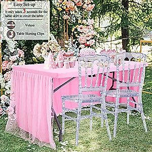 netbros Tulle Table Skirt, Table Clothes for 6 Foot Rectangle Tables, Tight Fit Washable and Wrinkle Resistant Pink Tablecloth, Tutu Table Skirt Decoration for Birthday Party, Banquet, Event