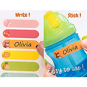 Baby Daycare Bottle Bag Labels, Self-Laminating, Waterproof Write-On Name Stickers, Assorted Sizes & Colors, Pack of 64