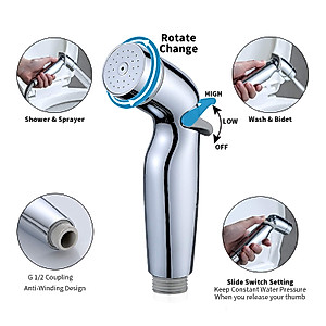 Timewill Handheld Bidet Sprayer for Toilet, Baby Cloth Diaper Sprayer Kit with 2 Water Flow Sprayers, Muslim Shower, Butt Cleaner, Dog Shower Sprayer