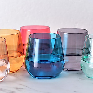 LUXULISH Colored Stemless Wine Glasses Set of 6, Hand Blown Premium Crystal Red White Wine Glass - 15Oz, Unique Gifts for Women, Men, Wedding, Anniversary, Christmas, Birthday