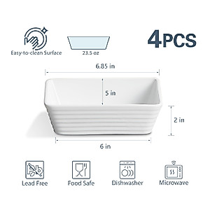 ONEMORE Small Baking Dish, Rectangle Ceramic Baking Dish for Oven, Individual Casserole Dishes for Toaster Oven, 5x7 Small Deep Lasagna Baking Dish, Oven Safe, 1-2 Person Baking Dishes Set of 4, White