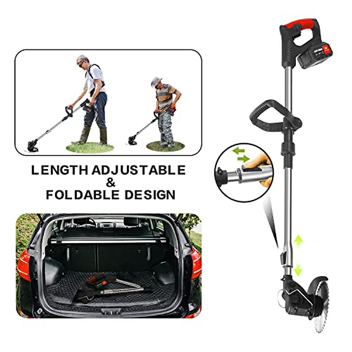 Grass Strimmer Foldable Grass Strimmer, Shengyatu 21V Electric Cordless strimmer 800W Grass Trimmer Brush Cutter, Lawn Mower Garden Tools, Black