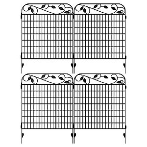 Amagabeli 4 Pack Metal Garden Fence Border 36”(L) x44”(H) Heavy Duty Tall Rustproof Decorative Garden Fencing Gate Panels Animal Barrier for Dog Iron Edge for Landscape Folding Flower Bed Leaf Black