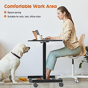 Sweetcrispy Small Mobile Rolling Standing Desk - Overbed Table, Teacher Podium with Wheels, Adjustable Work Table, Rolling Desk Laptop Computer Cart for Home, Office, Classroom