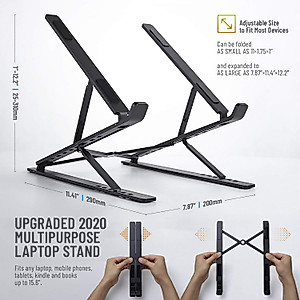 HOMELUX THEORY Foldable Laptop Stand for Desk Adjustable Height, Portable Aluminum Laptop Holder for Travel, MacBook and Devices 15.6" up (Black)