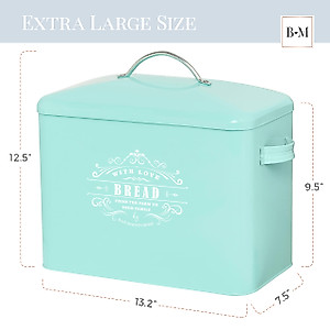 Extra Large Teal Farmhouse Bread Box for Kitchen Countertop - Breadbox Holder Fits 2+ Loaves - Bread Storage Container Bin - Rustic Bread Keeper Vintage Metal Kitchen Decor for Counter(Bread Box)