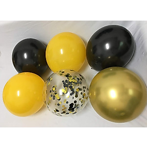 Bamonos Black Yellow Gold Balloons - Bee day Party Balloons for Baby Shower Birthday Gender Reveal Graduation Decorations 12inch 60packs