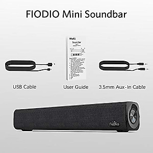 Fiodio Wireless Mini Sound Bar with Strong Bass, USB Battery Powered Projector Speakers for Desktop, Aux-in Wired Stereo Portable Speaker for PC, Gaming, Tablets and Cellphone