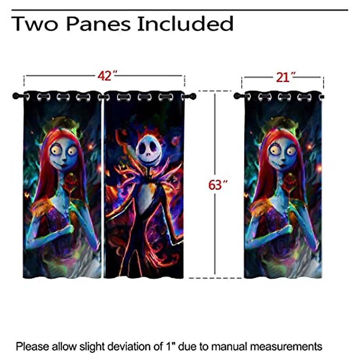 ARDORN Nightmare Christmas Blackout Curtains for Girls Boy Home Decor, Halloween Sally Jack Rod Pocket Thermal Insulated Eyelet Window Curtain Darkening Drapes for Bedroom Living Room 42"x63"