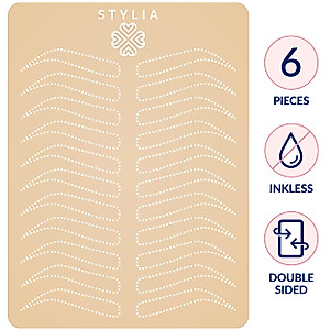 Stylia Microblading Practice Fake Skin Sheet for Eyebrow Tattoo, Fake Skin for Tattoo, Micro Blading Eye Brow Makeup, Tattoo Skin Practice Kit, Tattooing Supplies (5 White Double Sided +1 Bonus Black)