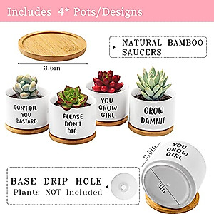 GEMWAVE Small Succulent Pots, Ceramic Pot Planters Cute Office Kitchen Home Decor Gift for Coworkers Handmade Small Plant Pot for Indoor Set of 4 Cool Women Gifts for Plant Lovers