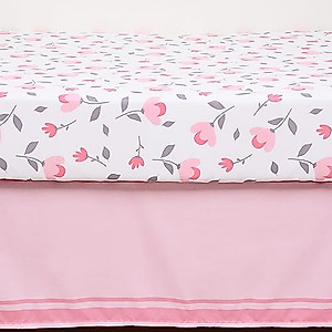 Cloele Elephant Crib Bedding Set for Girls - 3 Piece Standard Size Baby Bedding Set Includes Crib Comforter Fitted Sheet Crib Skirt - Pink Floral Nursery Bedding Set Baby Crib Set for Girls