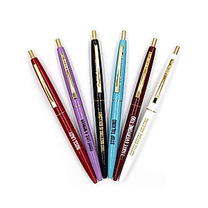 Snarky Boss Lady Pen Set in Brilliant Multicolor - Set of 6 Refillable Black Ink Ballpoint Click Clic Pens