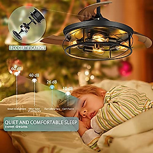 NEWORB 42Inch Retractable Ceiling Fans with Lights Remote Control Caged Industrial Farmhouse Ceiling Fans Rustic Black Ceiling Fan for Living Room Bedroom Patio Kitchen