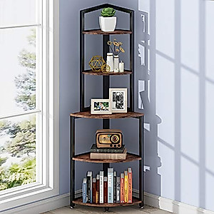 Tribesigns 5-Tier Corner Shelf, 60 Inch Corner Bookshelf Small Bookcase for Living Room, Industrial Corner Storage Rack Plant Stand with Metal Frame for Home Office