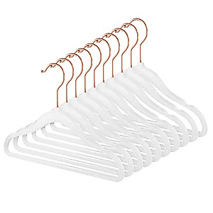 MIZGI Premium Kids Velvet Hangers (Pack of 50) with Copper/Rose Gold Hooks,Space Saving Ultra Thin,Non Slip Baby Hangers for Children's Skirt Dress Pants,Clothes Hangers(White)