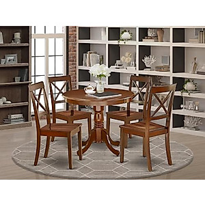East West Furniture ANBO5-MAH-W 5 Piece Dinette Set for 4 Includes a Round Kitchen Table with Pedestal and 4 Dining Room Chairs, 36x36 Inch, Mahogany