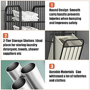 Tilt Out Laundry Hamper with 2 Tier Shelves,Laundry Basket with Removable Liner Bag,Clothes Hamper with Divided Bag for Laundry Room, Bathroom, Bedroom,45 Liter