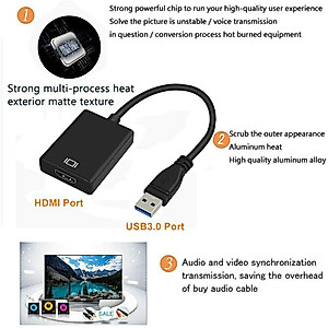 USB to HDMI Adapter Cable Compatible with Windows 10/8/7/XP,USB 3.0/2.0 to HDMI HD 1080P Multi-Display Audio Video Graphics Converter Cord for Computer,Laptop,PC,Desktop,HDTV,Monitor,Projector