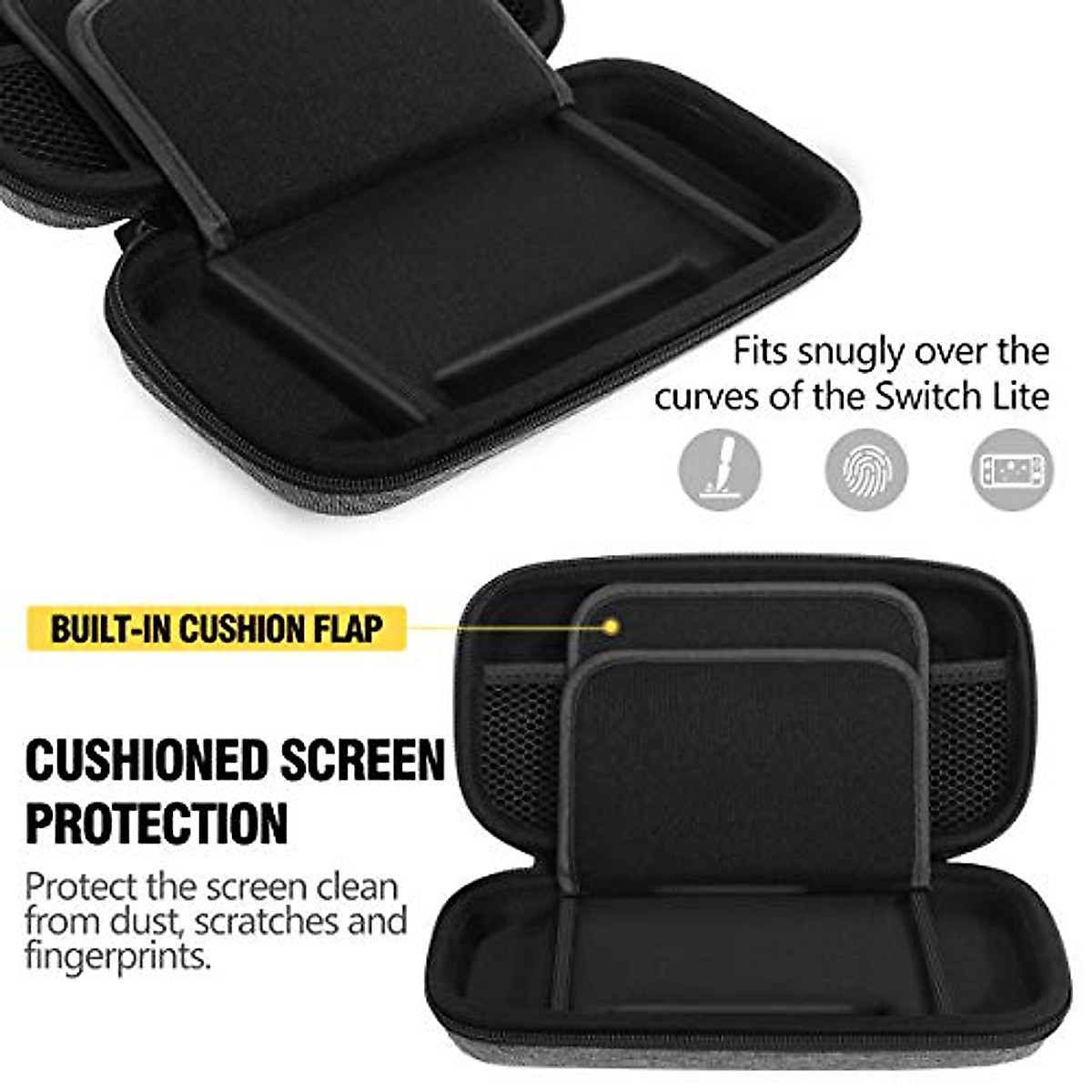 TiMOVO Carrying Case for Nintendo Switch Lite, Shock Absorbing Protective Travel Carrying Pouch Durable Hard Shell Bag with Handle for Nintendo Switch Lite, Game Cards, Accessories - Gray