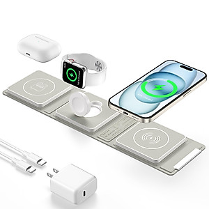 Zazum Wireless Charging Station for Foldable Magnetic Wireless Charging Pad for Multiple Devices Fast Charging,Wireless Charger for iPhone15 14 13 Pro/Apple Max Plus/i-Watch/Airpods