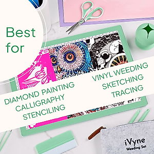 iVyne Corded Light Pad for Weeding Vinyl & Diamond Painting - A4 Light Box for Sketching & Tracing (Green)