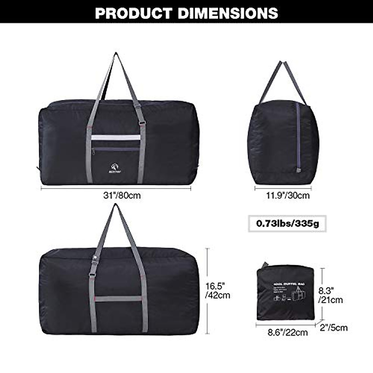 REDCAMP 100L Foldable Extra Large Duffle Bag 31 Inch, Lightweight Travel Duffel Bag with Adjustable Strap for Men Women, Black