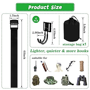 whumsdog Bow Hanger for Tree Stand, Treestand Strap Hunting Gear Hanger, Bow Hunting Tree Stand Accessories Holder with 4 Metal Hooks for Gears Bow Quiver Backpack Tree Saddle