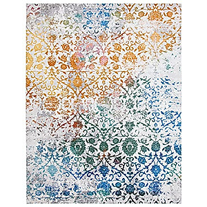 SAFAVIEH Aria Collection Area Rug - 8' x 10', Grey & Green, Boho Floral Damask Distressed Design, Non-Shedding & Easy Care, Ideal for High Traffic Areas in Living Room, Bedroom (ARA134F)