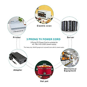 6Ft Universal 3 Prong Power Cord Cable for LG TV 32" 39" 40" 42" 44" 47" 49" 50" 55" 60" 65" Inch Smart LED LCD HD TV Replacement C5 Replacement Power Cord