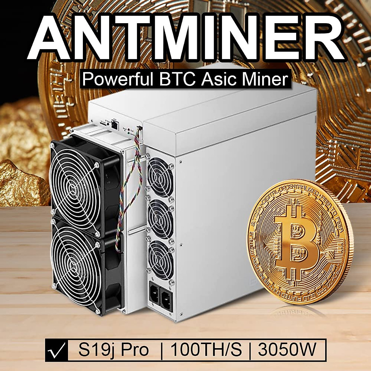 Antminer S19j Pro 100th/s Bitcoin Miner, 3050W BTC BCH Asic Miner Bitcoin Miner Machine Include PSU