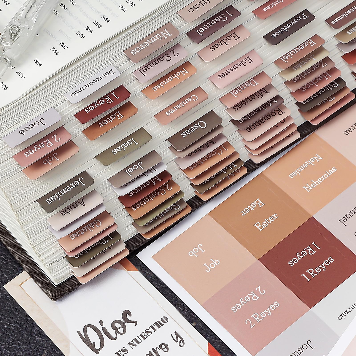 Spanish Earth Tone Bible tabs, Large Print Laminated Bible tabs for Women and Men, Easy to Read, Easy to Apply, Bible Journaling Tabs