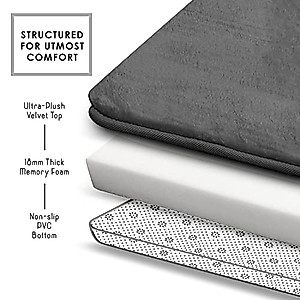 Clara Clark Bathroom Rugs Sets 3 Piece, Velvet Memory Foam Bath Mat - Non-Slip, Machine Washable Bath Rugs - Dries Quickly, Ultra Soft Bath Mats for Bathroom, Grey Bathroom Rug Set