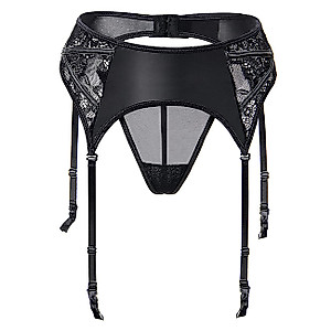 comeondear Plus Size Garter Belts - Women Black Lace High-Waisted Garter Belt