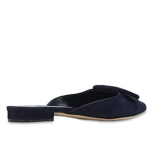 Divanne Mules for Women, Buckle Flat Mules Pointed Toe Backless Mule Slides Suede Slip On Loafers-Navy Blue-Suede-8.5M US