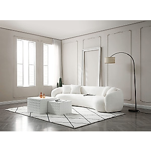 JUSTONE 101" Mid Century Modern Curved Living Room Sofa, 4-Seat Boucle Fabric Couch for Bedroom, Office, Apartment