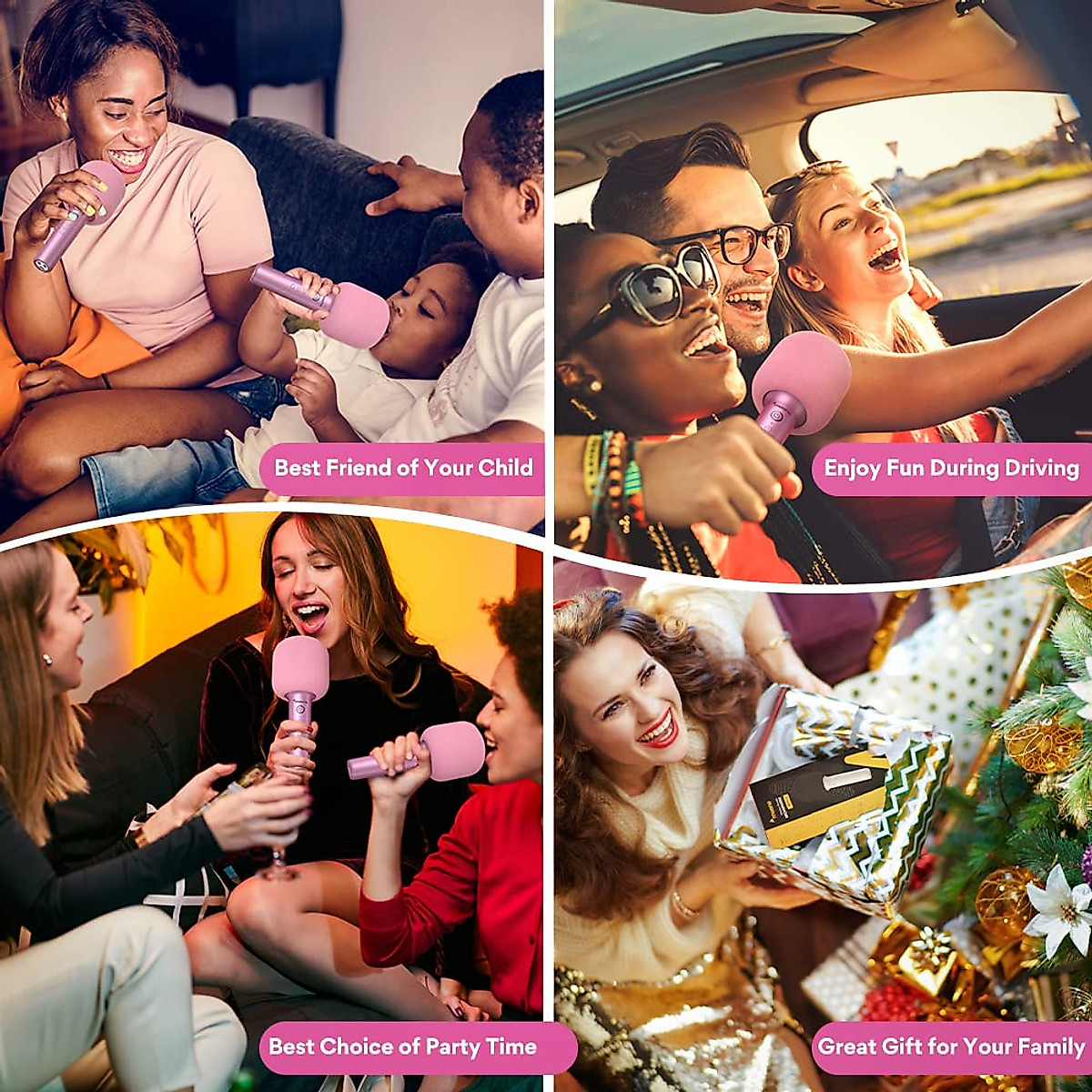 MAONO Bluetooth Karaoke Microphone, MKP100 Portable 3-in-1 Wireless Handheld Mic with 8 Magic Sounds for Car Travel Home Party, Music Recording, AUX, Duet Singing, Gift for Kids Adults (Rose Gold)