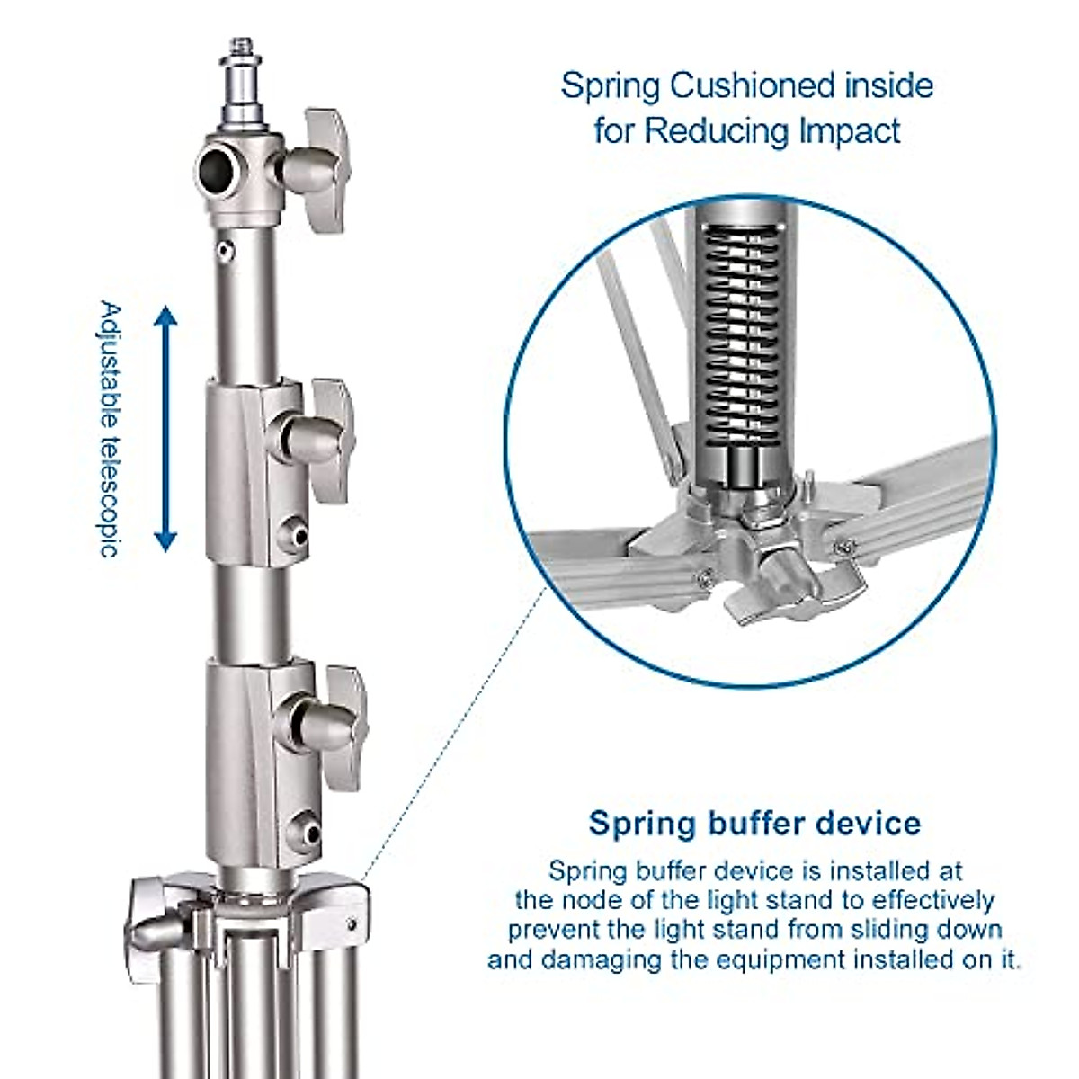 Stainless Steel Heavy Duty Photography Tripod Light Stand, 9.19 Feet/2.8m Studio Lighting Tripod for Speedlight, Strobe Light, Softbox, Umbrella